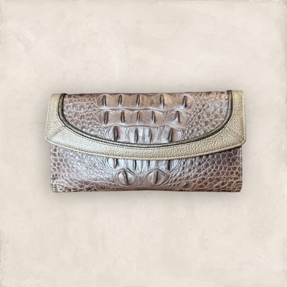 Brahmin | Bags | Brahmin Croc Embossed Leather Checkbook Wallet With ...